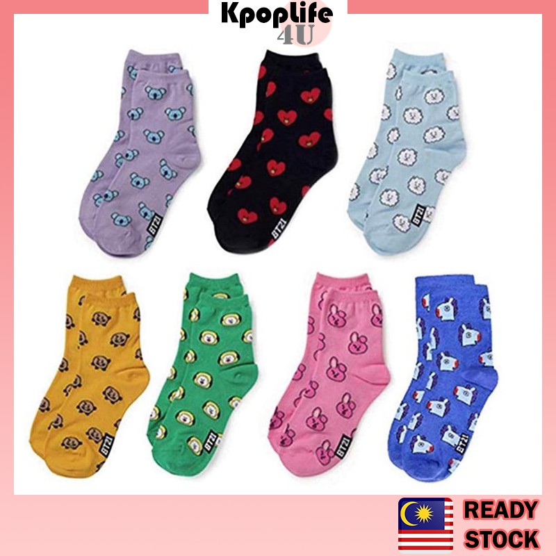 KPOP Colourful Socks Kpop Cotton Mid Tube Stockings Cartoon Printing ...