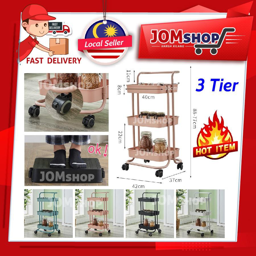 *JOM SHOP* 3 Tier Multi-functional Metal Trolley / Troli 3 Layer Beroda ...