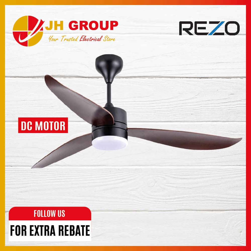 Rezo 3 Blades 12 Speed Aura Led Matte Black/Dark Wood Dc Motor Ceiling ...
