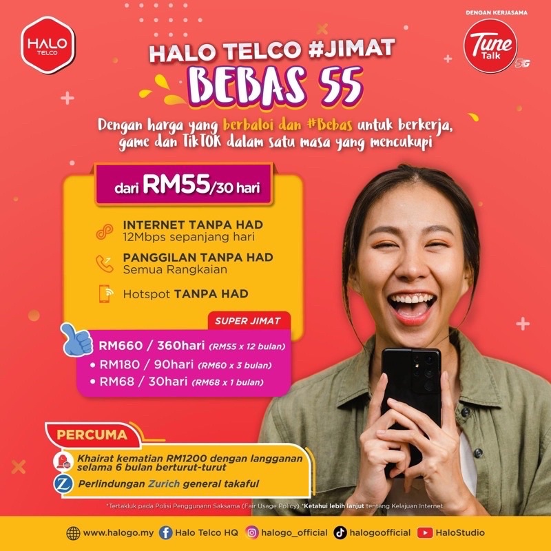 Halotelco Tunetalk New Plan BEBAS 55 Unlimited Data Call Hotspot FREE SIMKAD | Shopee Malaysia