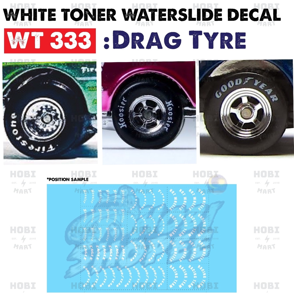Drag tyre Decals Hotwheels Tomica 1:64 diecast custom white toner ...