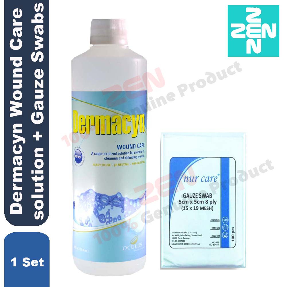 Dermacyn Wound Care solution 500ml+Gauze Swabs 5cm x 5cm (8 ply)100 pcs ...