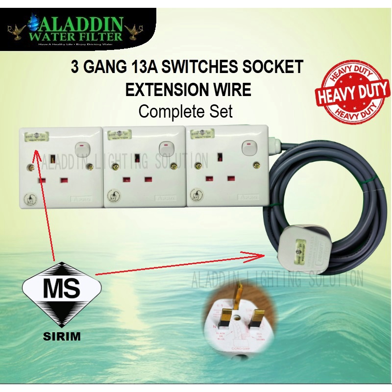 Heavy Duty ( 3gang )13A PVC Switches Socket Extension Wire (Compelete ...