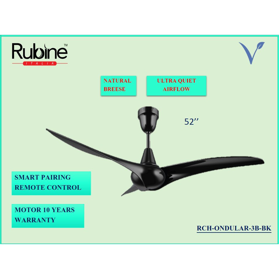 RUBINE CEILING FAN RCF-ONDULAR-3B-MB(Matalic Black) (52 inchi) | Shopee ...