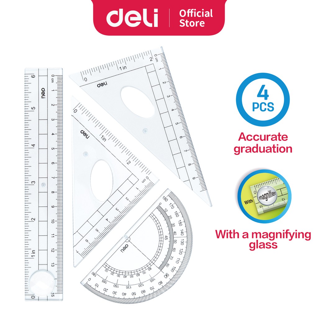 Deli Ruler Drafting Set 9597 With Magnifying Glass Accurate Graduation ...