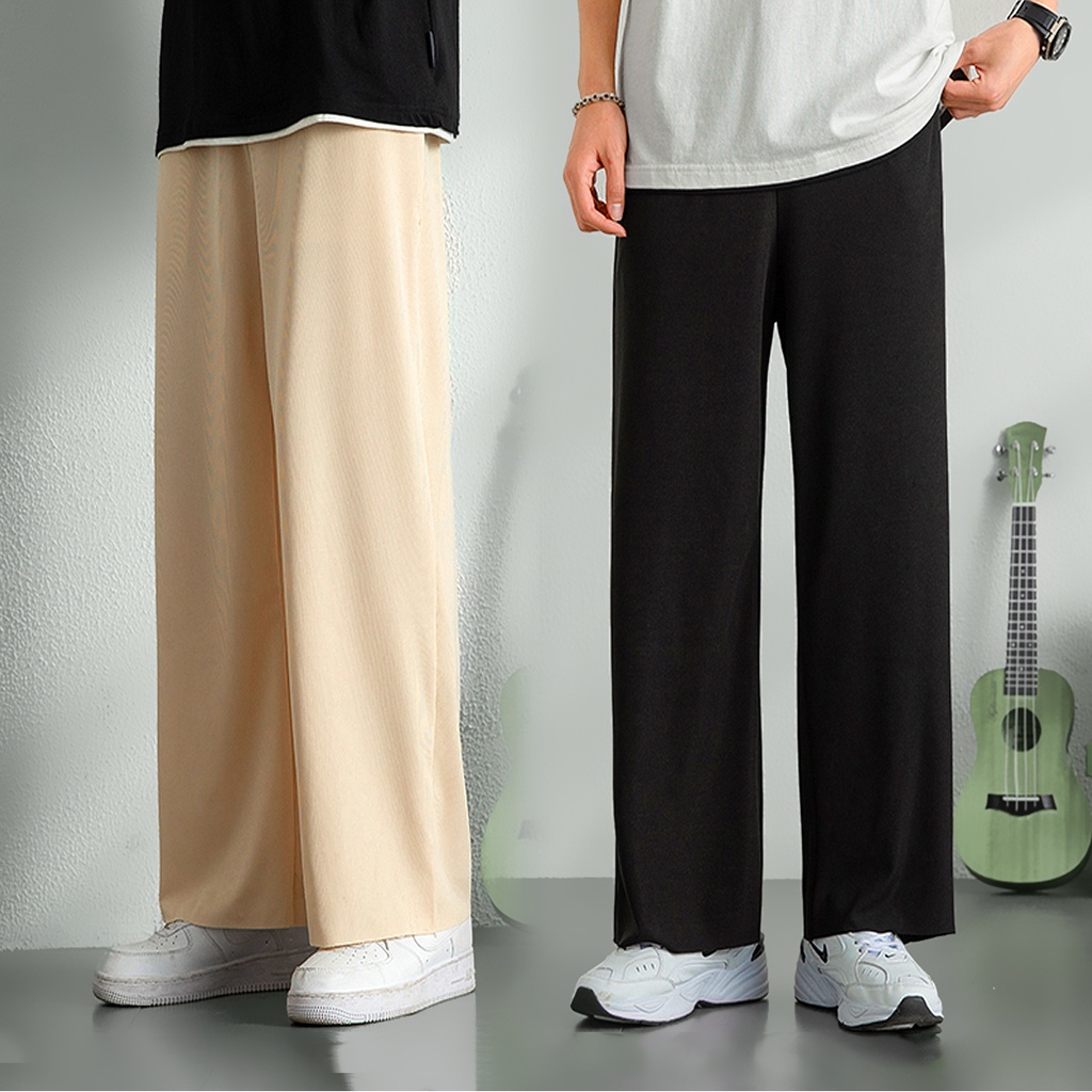 MOLLGE Summer Fashion Korean Style Loose Straight Long Pants Men Casual ...