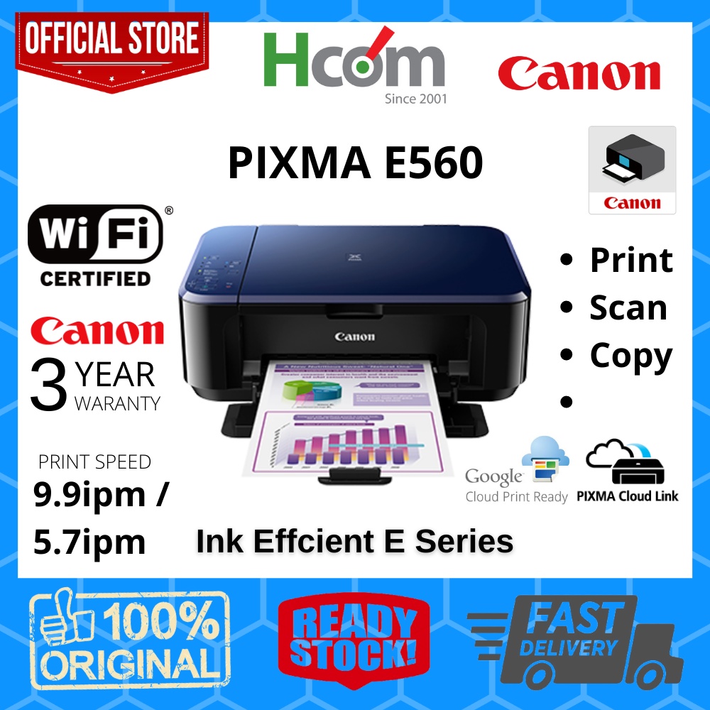 Canon PIXMA E560 All In One Wireless Ink Efficient Printer Print/Scan ...