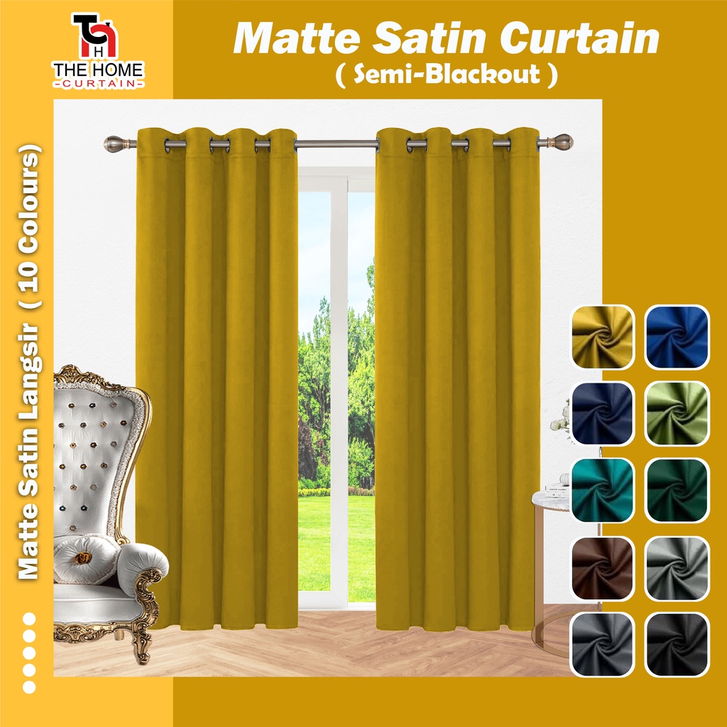 MUSTARD GOLD Matte Satin Melati Langsir Semi-Blackout Plain Free ...