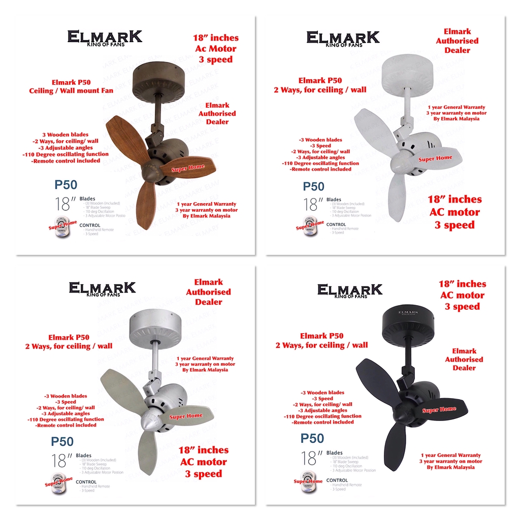 Elmark Wall Fan / Ceiling Fan Elmark P50 18 inches (2 Ways, for ceiling ...