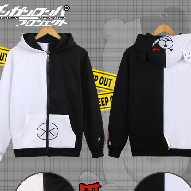 Anime Hoodie Danganronpa Monokuma Jacket Black White Cosplay Upper Wear ...
