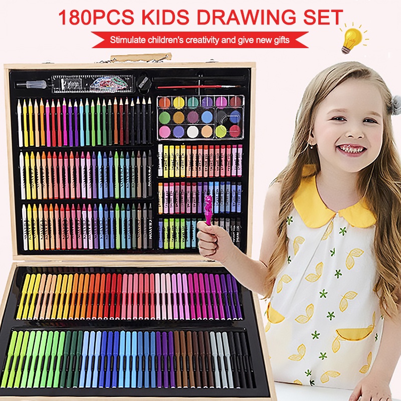 180pcs Drawing Art Set Painting Pen Colour Pencils with Wooden Case ...