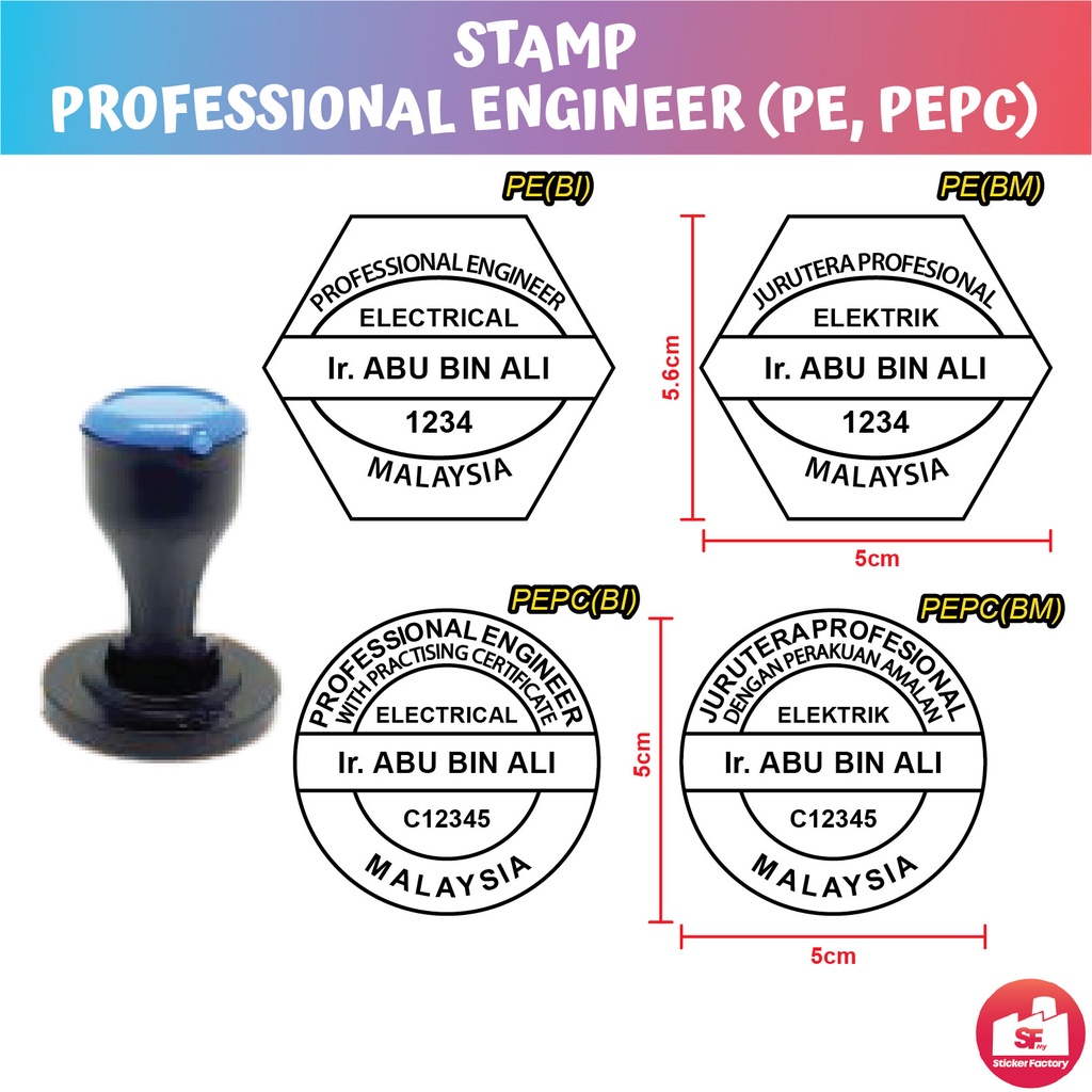PE / PEPC / Professional Engineer Stamp Chop / Cop Jurutera Profesional / Engineering Electrical ...