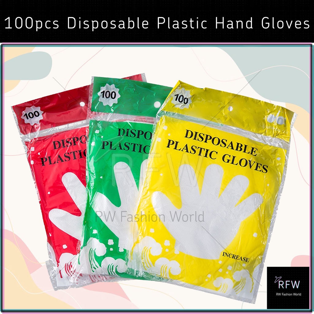 100pcs HDPE Disposable Plastic Hand Gloves / Sarung Tangan Plastik ...
