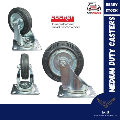 4" (100mm) Heavy Duty Black Rubber Wheel/Rigid/Swivel/Swivel With Lock ...