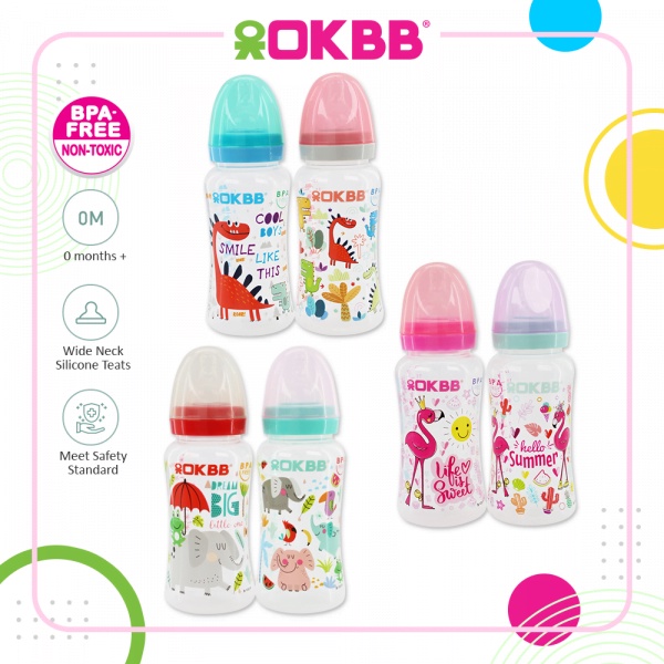 OKBB Twin Pack Baby Feeding Bottle 12oz B131P_1 (WIDE NECK) | Shopee ...