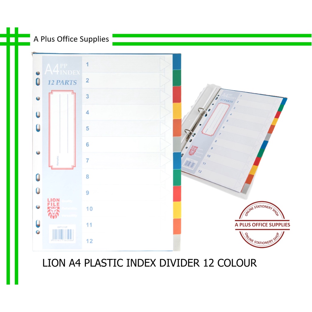 LION A4 Plastic Index Divider / Pembahagi - 12 Colour | Shopee Malaysia