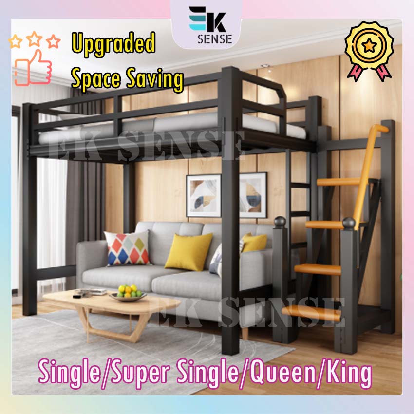EKSENSE Upgraded Metal Loft Bed Frame Ladder Double Decker Bunk Rangka ...