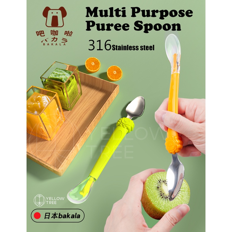 Bakala Baby Fruit Food Puree Spoon 316 Stainless Steel Silicone Double ...