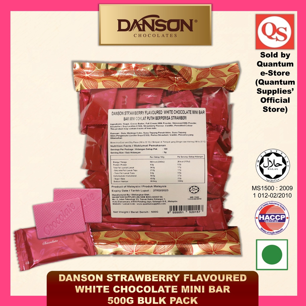 Danson Strawberry Flavoured White Chocolate Mini Bar 500g Bulk Pack ...