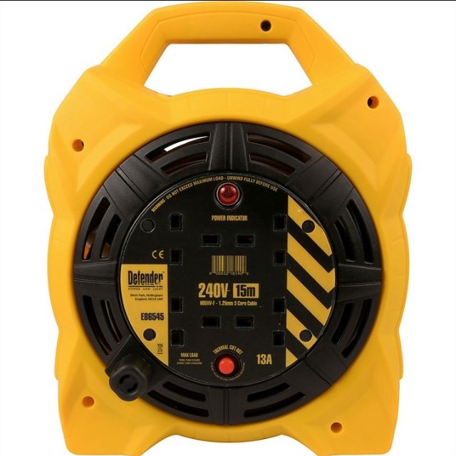 Defender Extension Cable 4 Socket 13A Box Cable Reel 15m 240V | Shopee ...