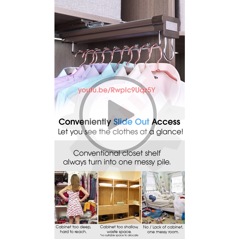 [Soft Close] Wardrobe Pull Out Clothes Sliding Hanger Rail Organizer ...