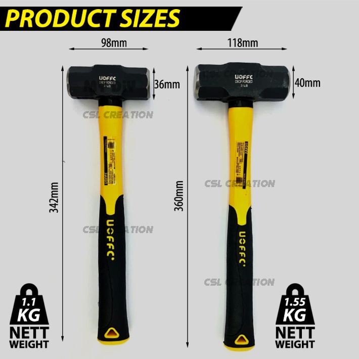 UOFFC 2LB 3LB SLEDGE HAMMER DEMOLITION HAMMER DROP FORGED STEEL HEAD ...