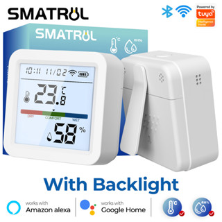 SMATRUL Tuya Wifi Temperature Humidity Sensor Mirror Screen LED Digital Display Indoor Alarm ...
