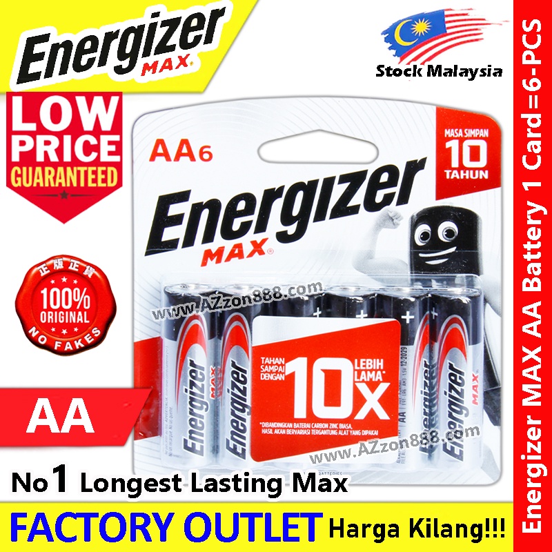 Energizer Max+Powerseal AA E91 Value Pack Alkaline Battery 6pcs 100% Original Product Energizer ...