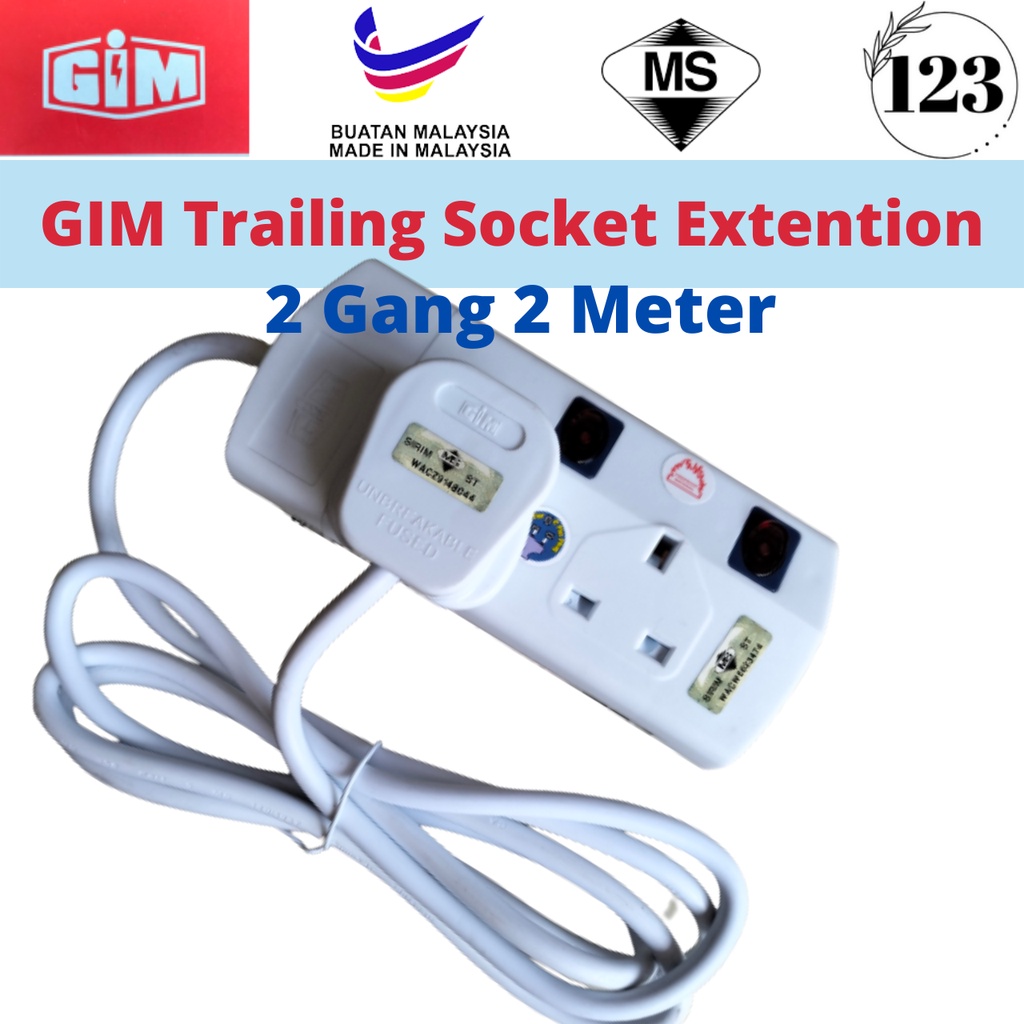 Trailing Socket 2 Gang 2M Extension w Neon Plug Adaptor / Penyambung ...