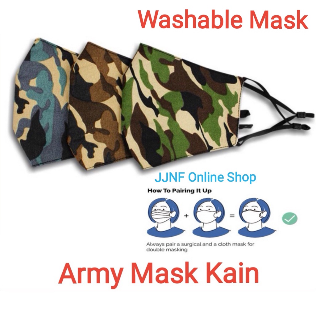 Camouflage Army Face Mask Kain Cuci Washable Mask Reusable Masks Topeng ...