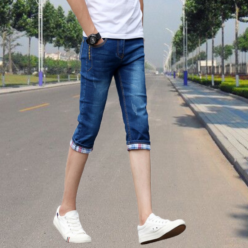 Men Casual Stretchable Skinny Short Pants Denim Jeans | Shopee Malaysia