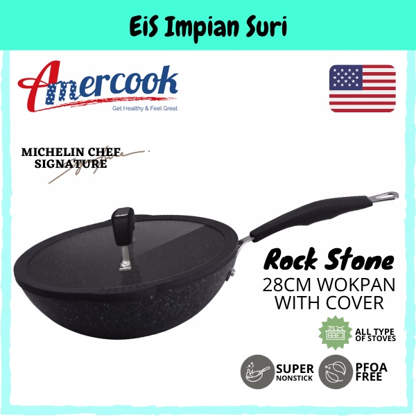 (Ready Stock!!) Amercook Rock Stone 28cm Induction Non Stick Wokpan ...