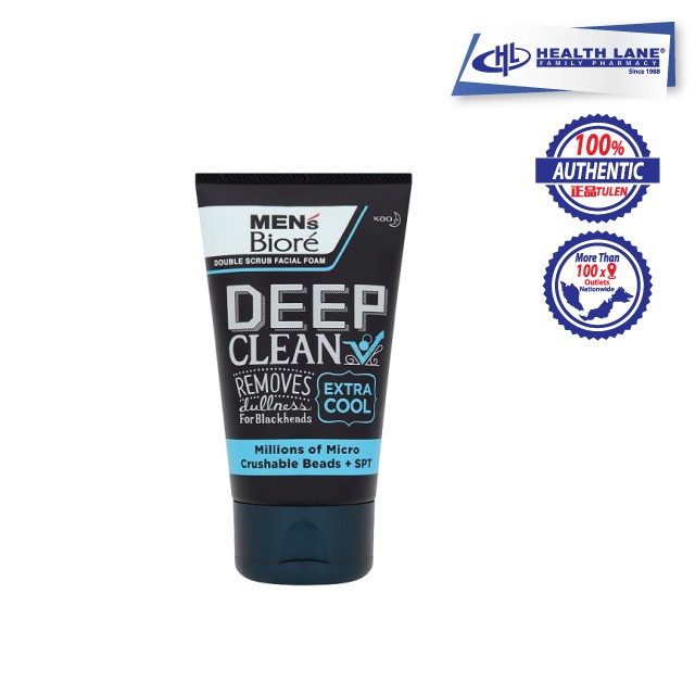 Biore Men's Facial Foam Double Scrub Deep Clean Extra Cool (100g ...