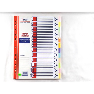 (2pkts) FINEPAP S1209 A4 INDEX DIVIDER - 12 COLOURS (PAPER) X 2pkts ...