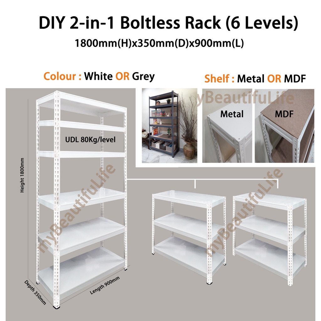 6 Levels Metal Rack Rak Besi Boltless Rack 2in1 | Shopee Malaysia