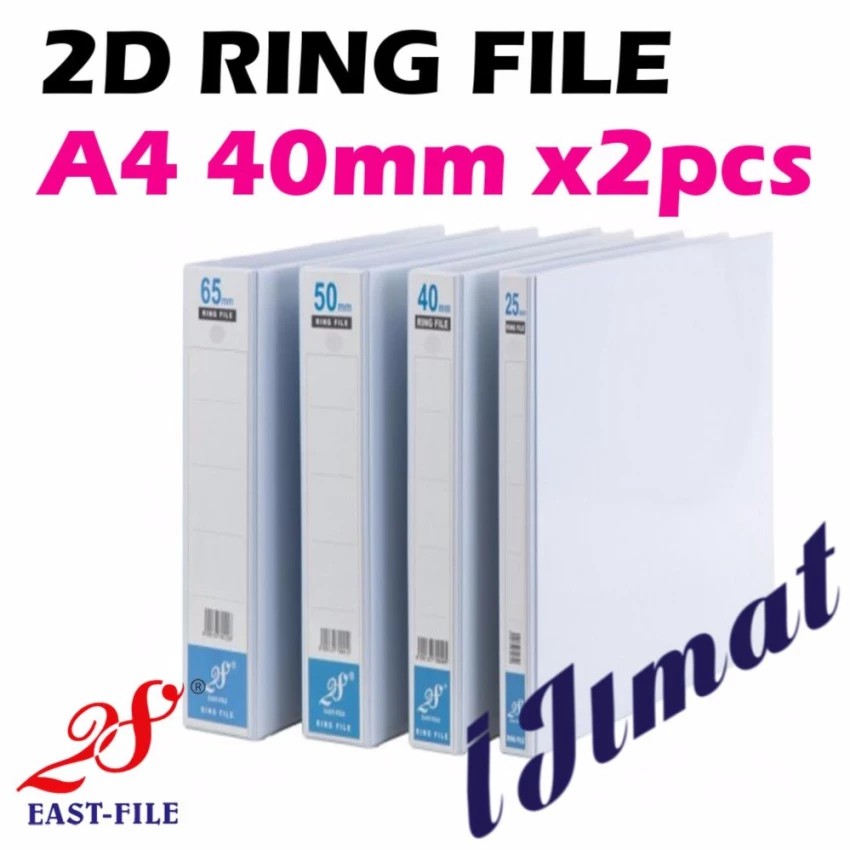 2x East-File 2D PVC Ring File 40mm Filing Thickness A4 Size White 2D ...