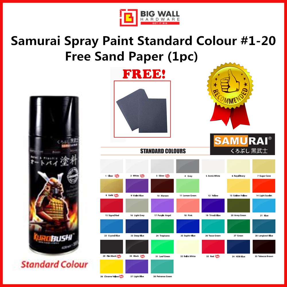 Samurai Spray Paint Standard Colour #1-20 Free Sand Paper | Shopee Malaysia