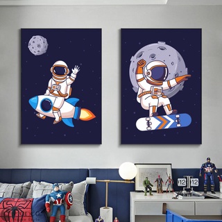 Lukisan Kanvas Lucu Angkasawan Bersantai di Angkasa Lepas Bulan Gambar ...