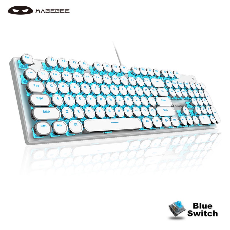 MageGee Cute Mechanical Gaming Keyboard Blue Switch Retro Punk Round ...