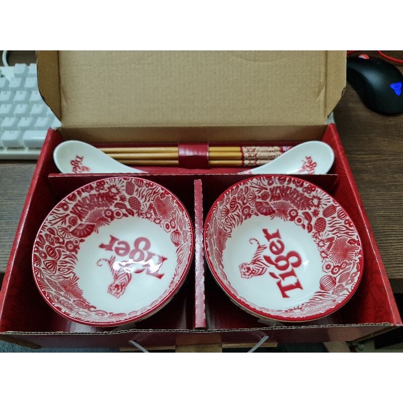 Tiger ceramic bowl set with chopstick & spoon | Shopee Malaysia
