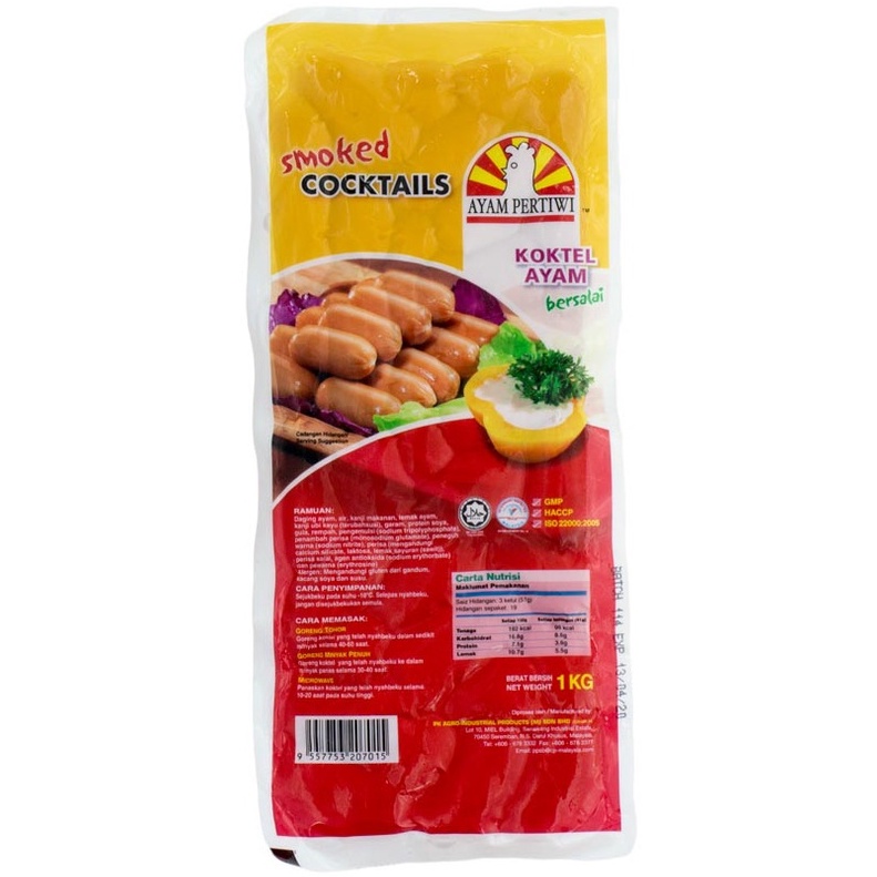 Ayam Pertiwi Premium Smoked Chicken Cocktail Sausage 1Kg Frozen Ayam ...
