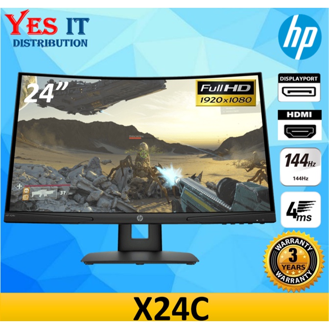 HP X24c 23.6" 4ms 144Hz FHD VA Panel 1500R Free Sync Gaming Curved ...