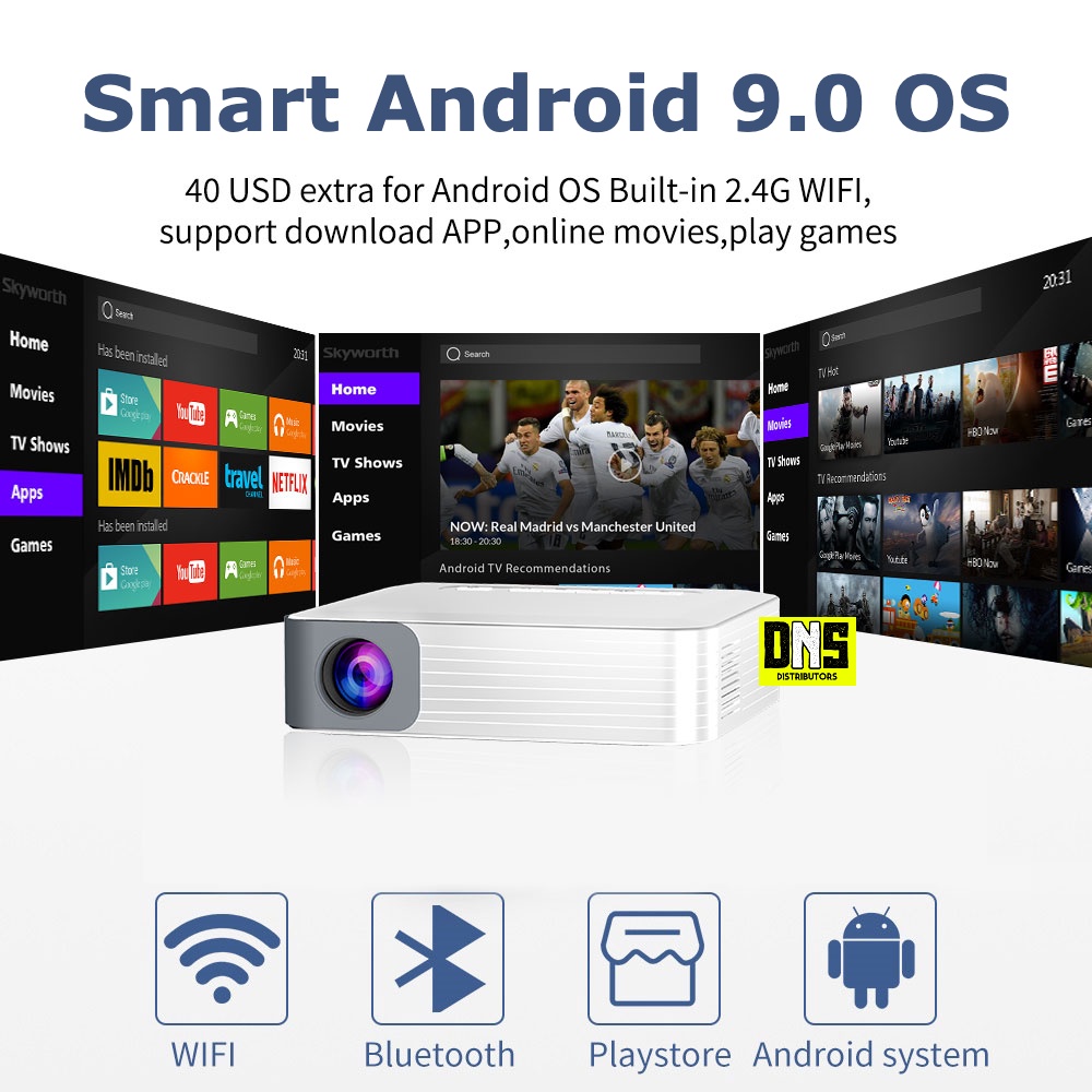 DNS Mini Projector 1080P Wireless WiFi Projector Smartphone Screen Sync ...