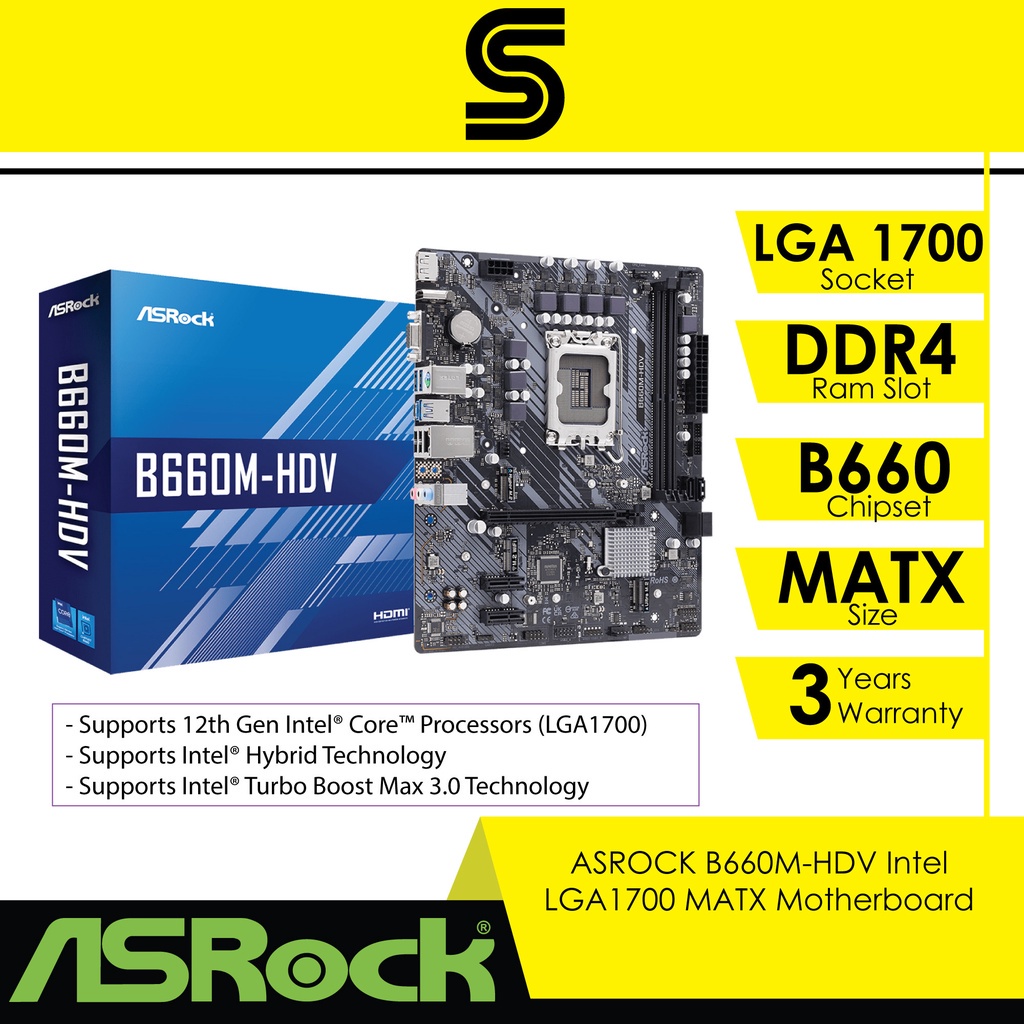 Asrock B660M-HDV Intel LGA1700 Socket/MATX Motherboard | Shopee Malaysia