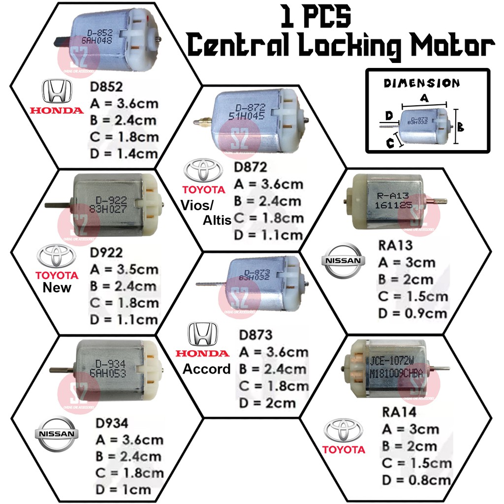 1PC Car Door Lock Motor Central Locking Auto Fold Motor Central Locking ...