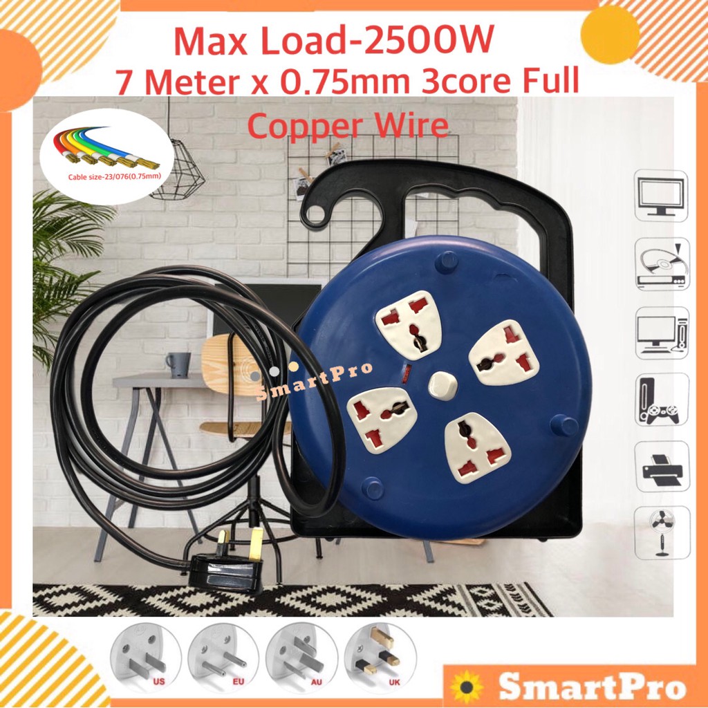 4 Way Universal Socket Round Extension Wire Extension Trailing Socket ...