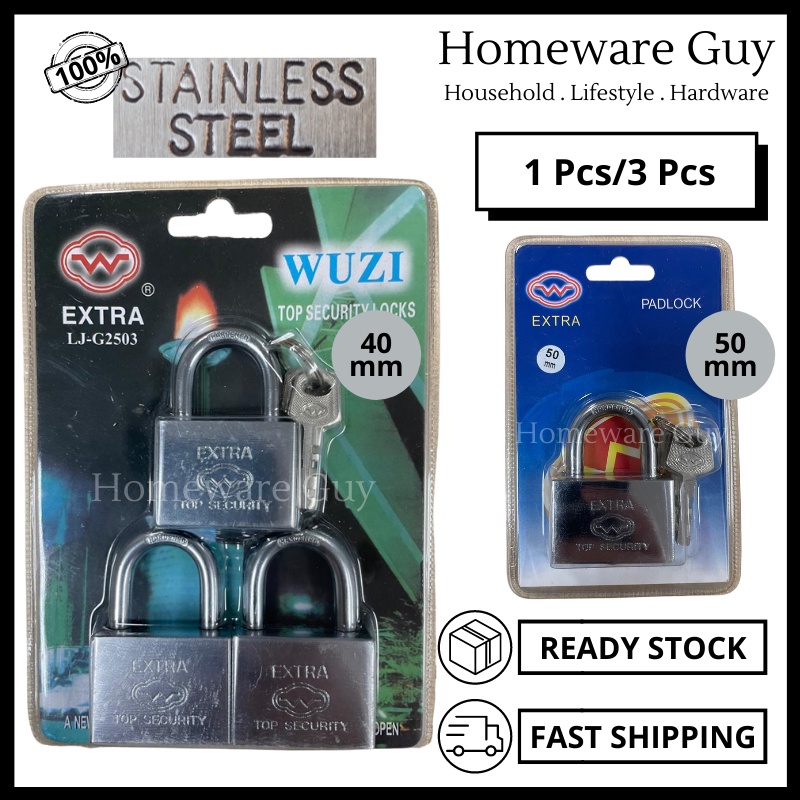 (40MM & 50MM) High Security Padlock Stainless Steel Heavy Duty Safety ...