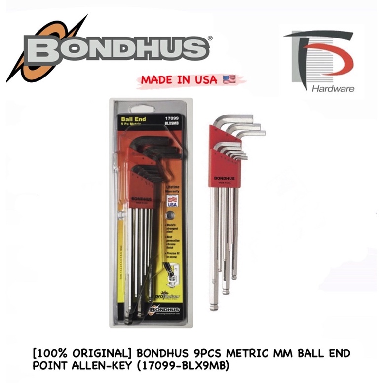 [100% ORIGINAL] BONDHUS 9PCS METRIC MM BALL END POINT ALLEN-KEY (17099 ...