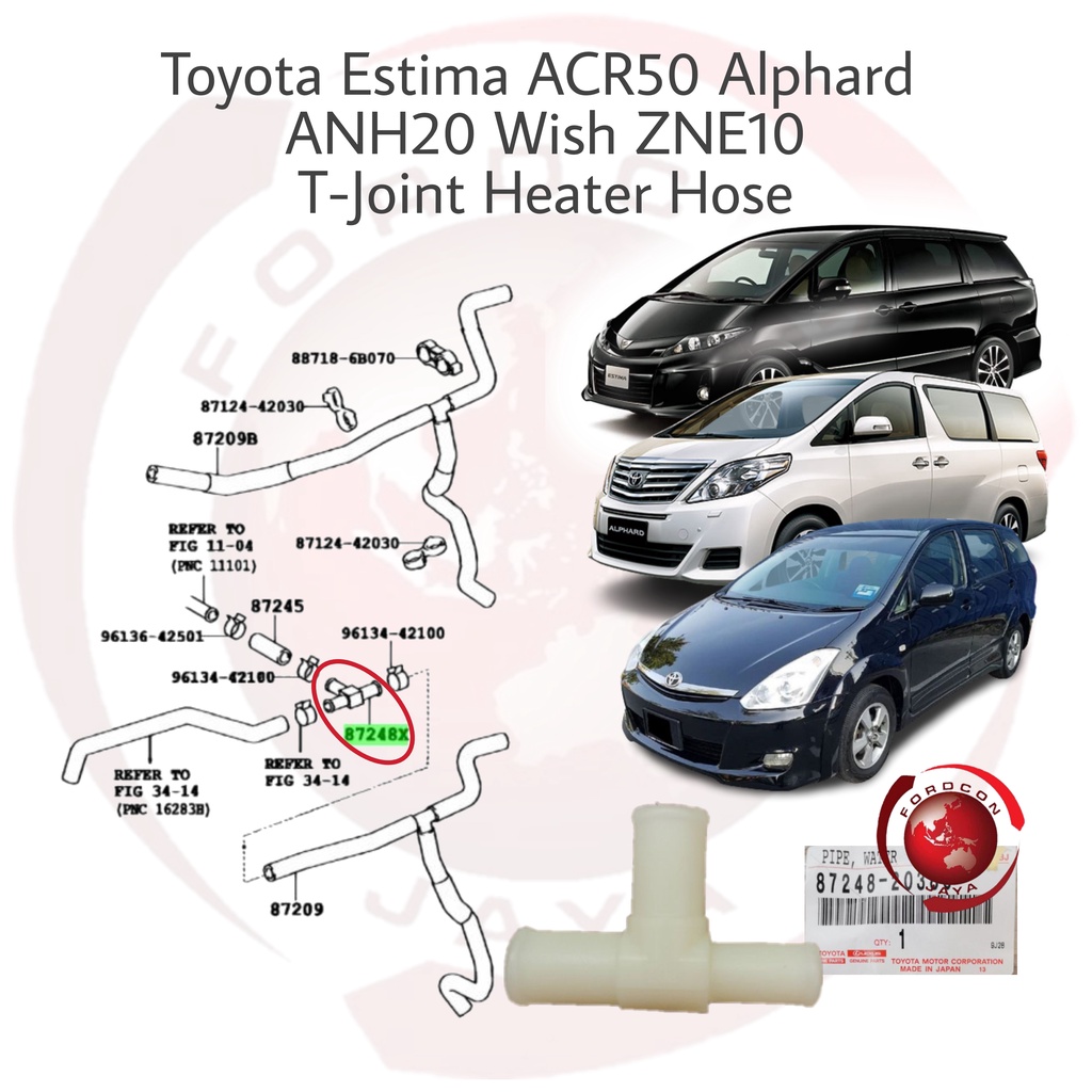 Toyota T-Joint Pipe Heater Hose Alphard Vellfire ANH20 Estima ACR50 ...