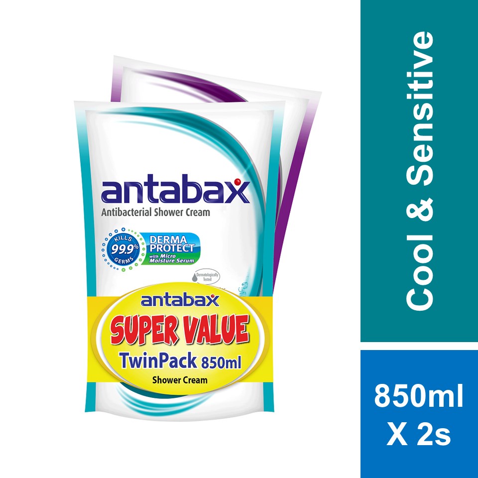 Antabax Antibacterial Shower Cream Cool 850ml + Sensitive 850ml Twin ...